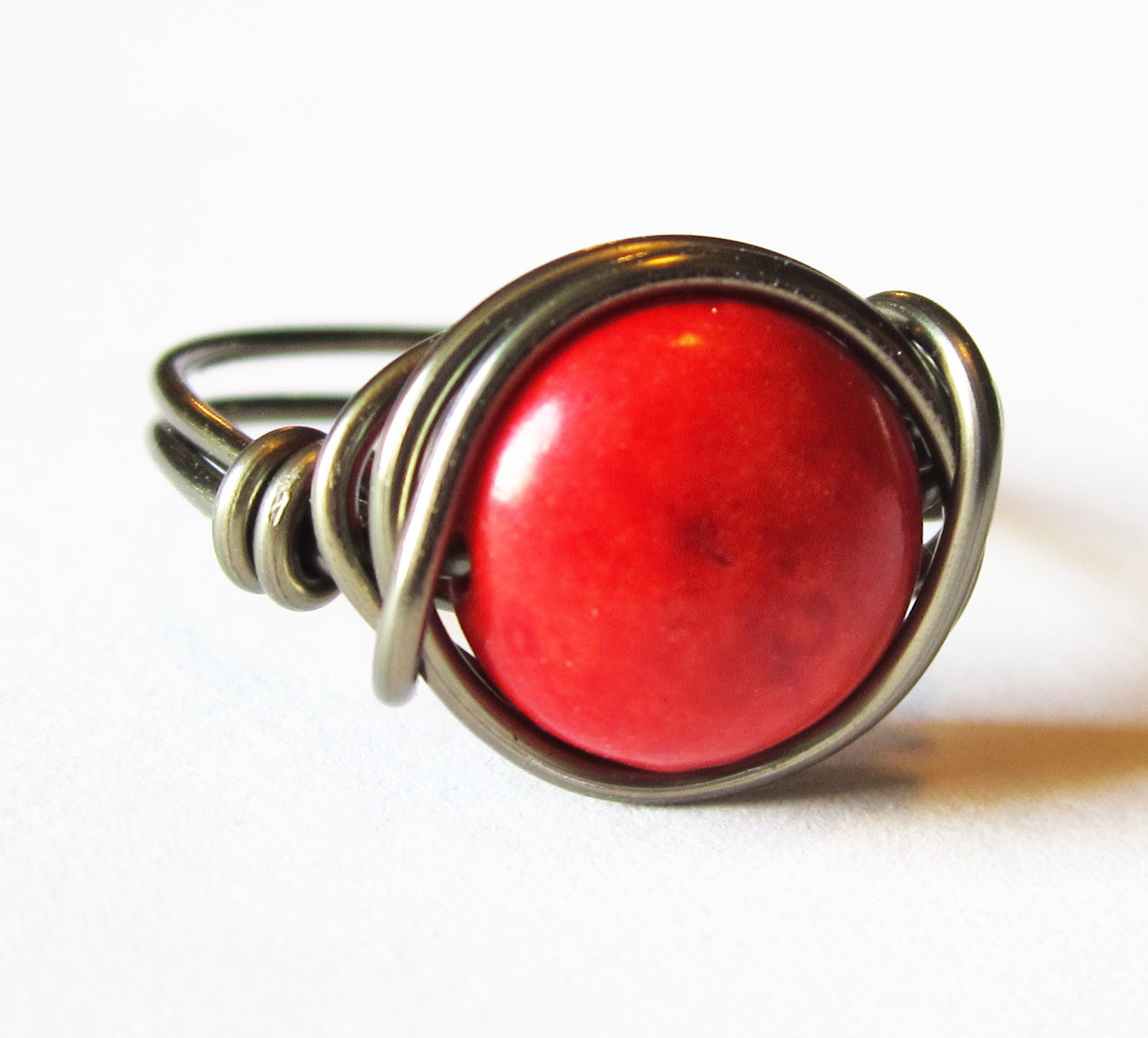 Red Magnesite Gemstone Ring, Wire Wrapped Jewelry on Luulla