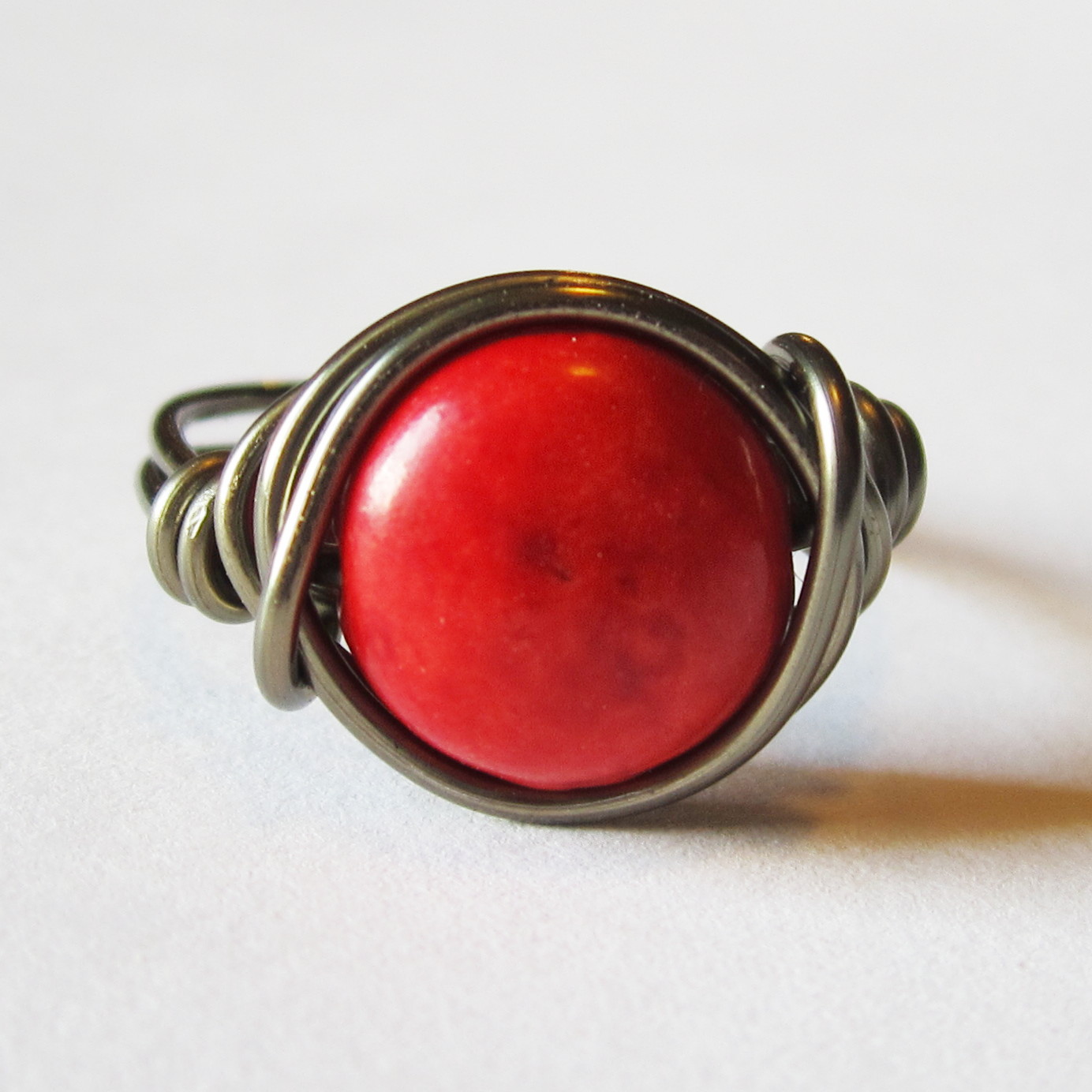 Red Magnesite Gemstone Ring, Wire Wrapped Jewelry on Luulla