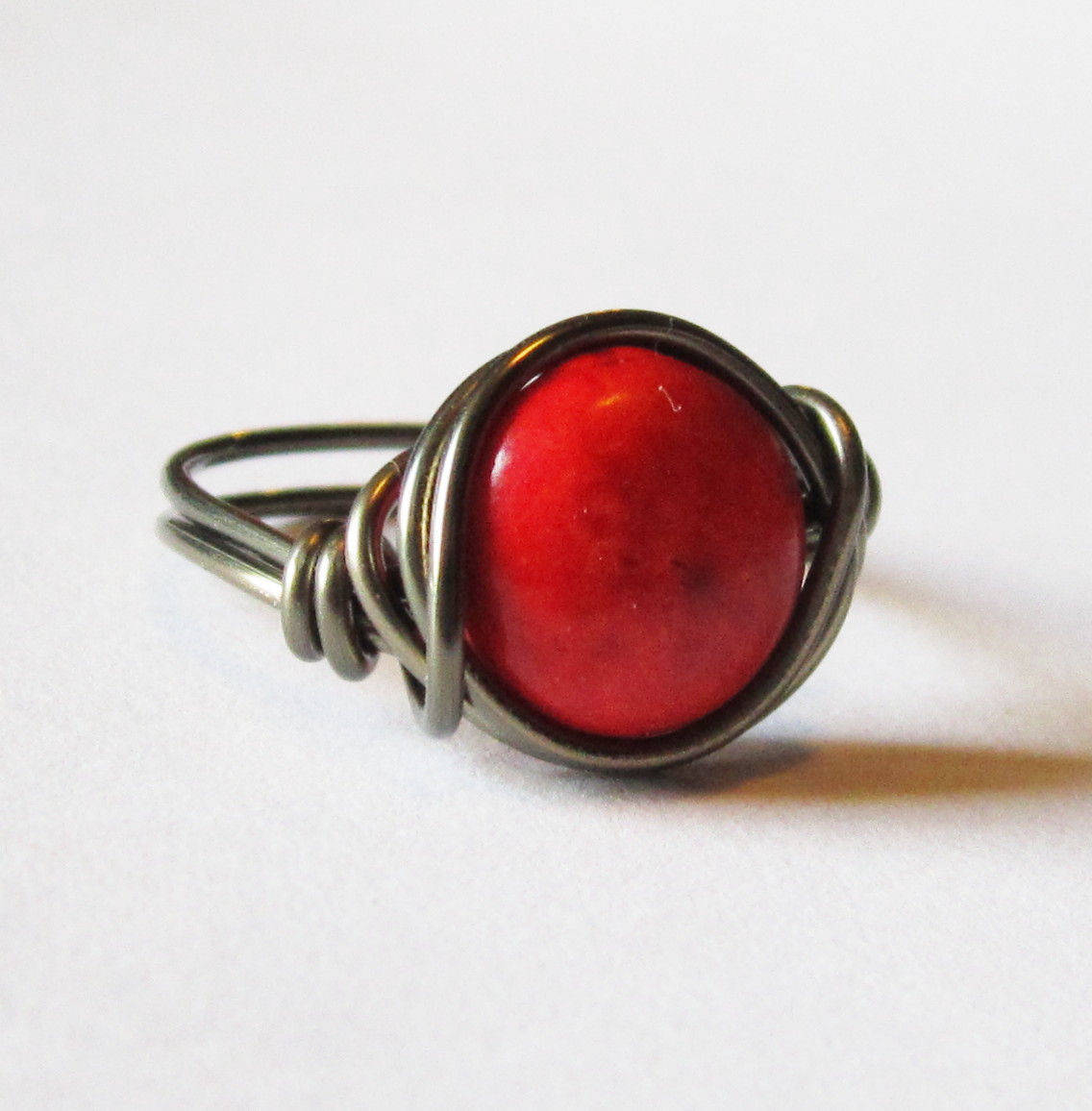 Red Magnesite Gemstone Ring, Wire Wrapped Jewelry on Luulla