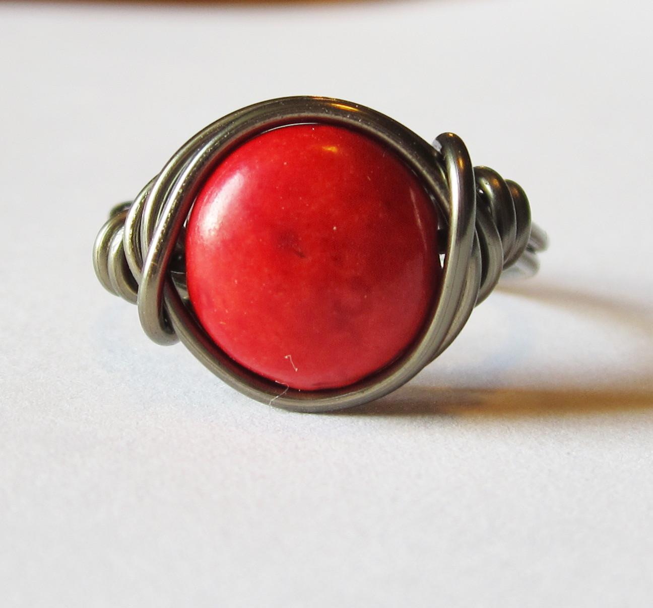 Red Magnesite Gemstone Ring, Wire Wrapped Jewelry on Luulla