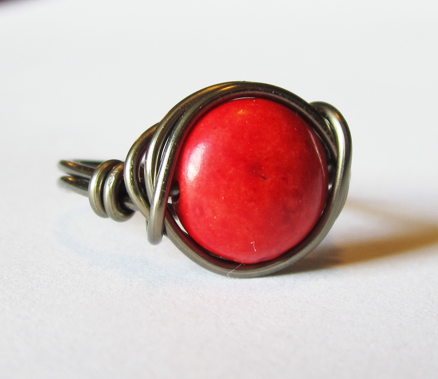 Red Magnesite Gemstone Ring, Wire Wrapped Jewelry on Luulla